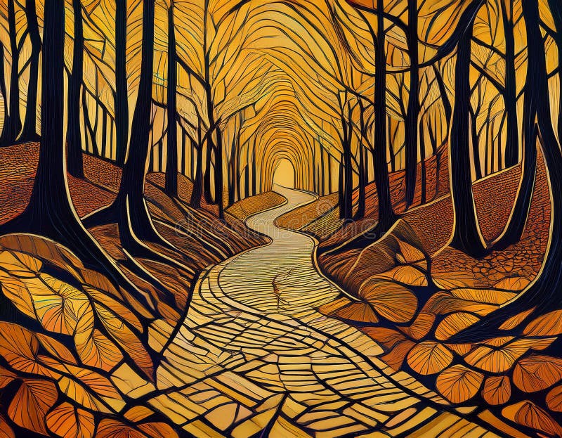 Abstract Path through the Woods Focus on Leaf and Bark Textures in an ...