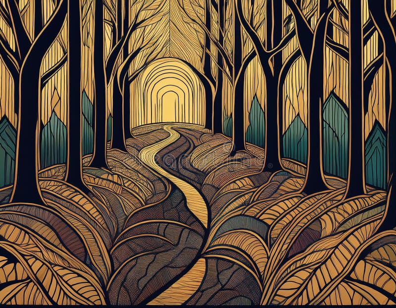 Abstract Path through the Woods Focus on Leaf and Bark Textures in an ...