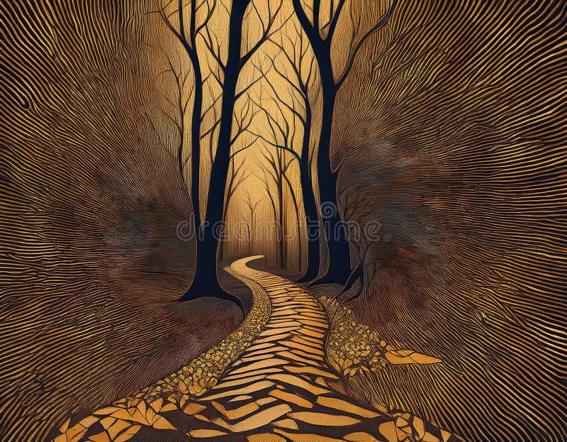 Abstract Path through the Woods Focus on Leaf and Bark Textures in an ...