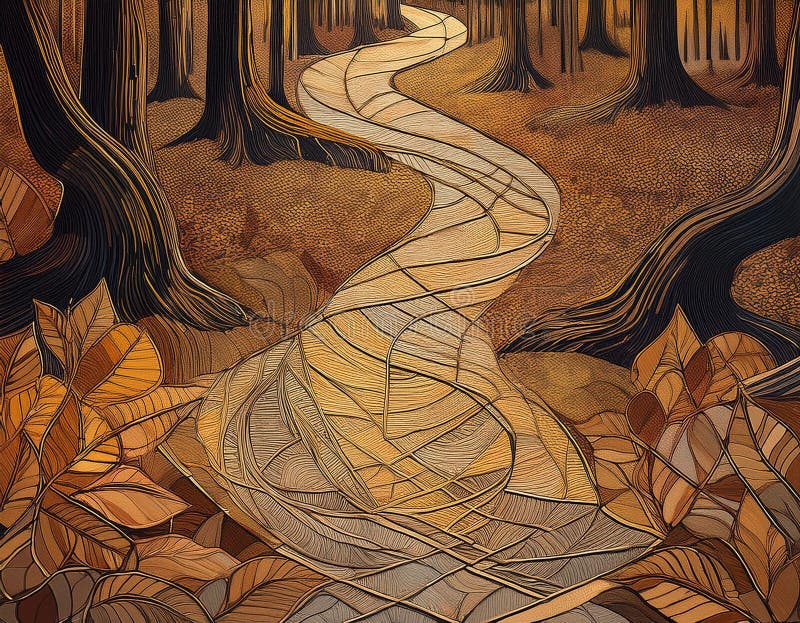 Abstract Path through the Woods Focus on Leaf and Bark Textures in an ...