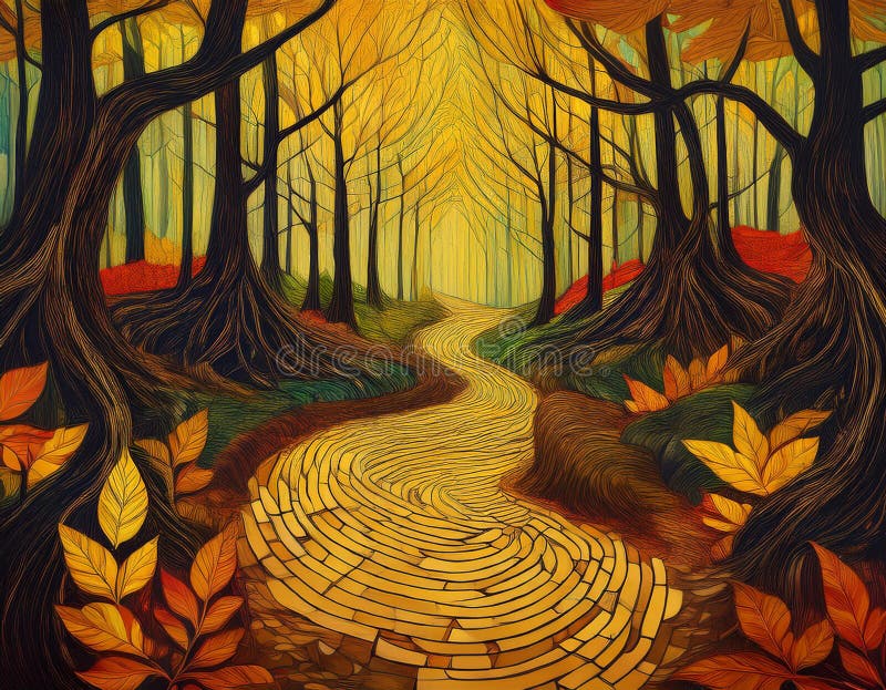 Abstract Path through the Woods Focus on Leaf and Bark Textures in an ...