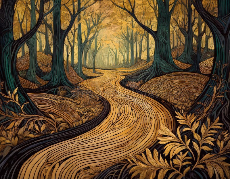 Abstract Path through the Woods Focus on Leaf and Bark Textures in an ...