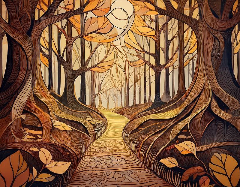 Abstract Path through the Woods Focus on Leaf and Bark Textures in an ...