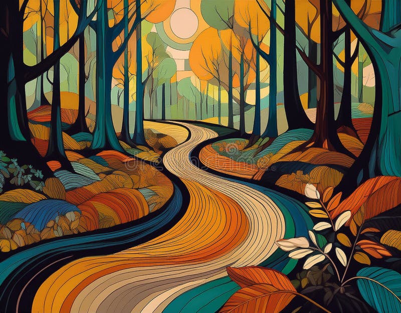 Abstract Path through the Woods Focus on Leaf and Bark Textures in an ...