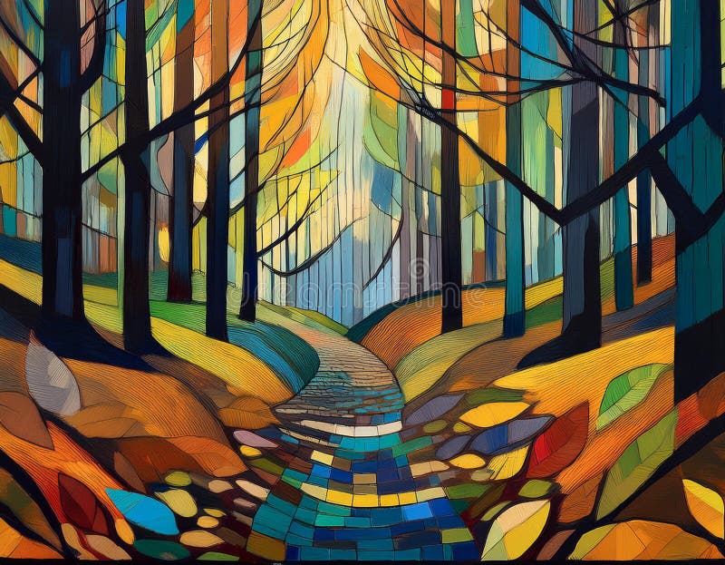 Abstract Path through the Woods Focus on Leaf and Bark Textures in an ...