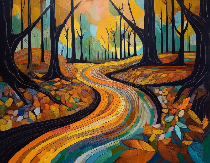 Abstract Path through the Woods Focus on Leaf and Bark Textures in an ...