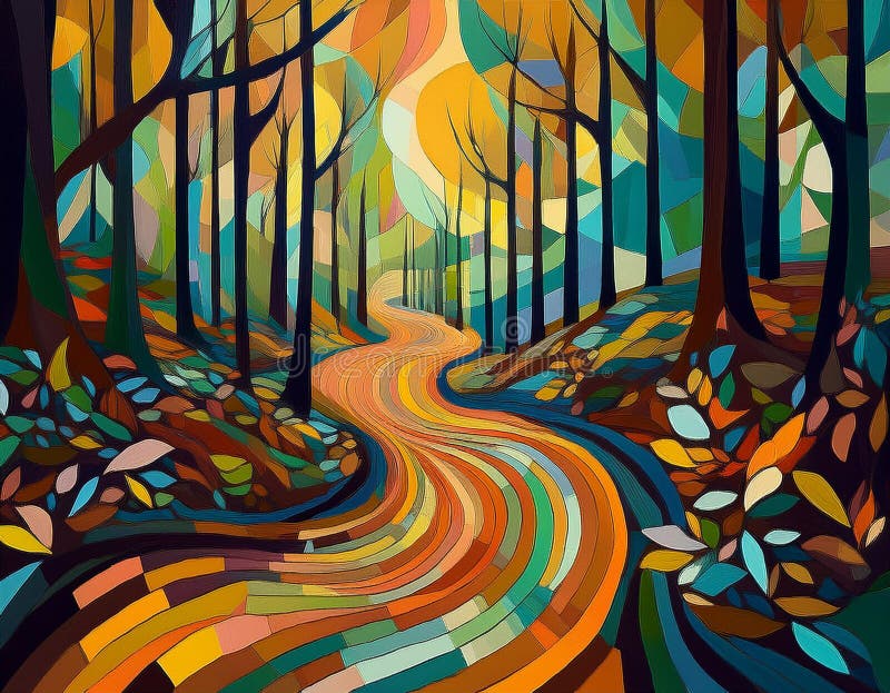 Abstract Path through the Woods Focus on Leaf and Bark Textures in an ...