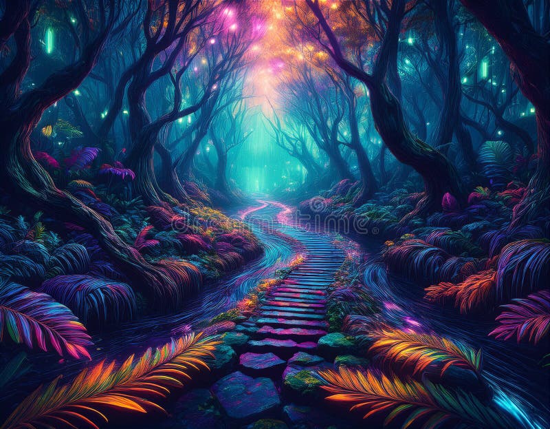 Abstract Path through the Woods Focus on Leaf and Bark Textures in an ...