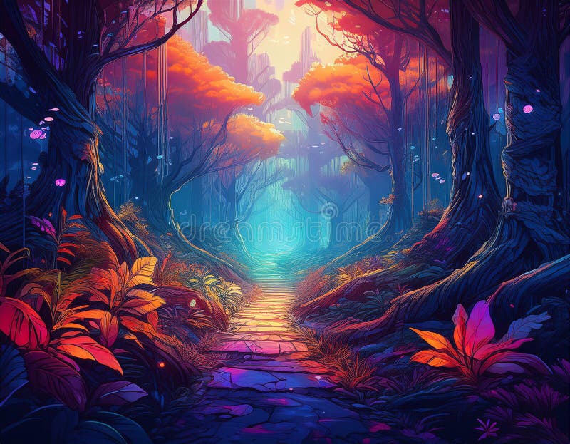 Abstract Path through the Woods Focus on Leaf and Bark Textures in an ...