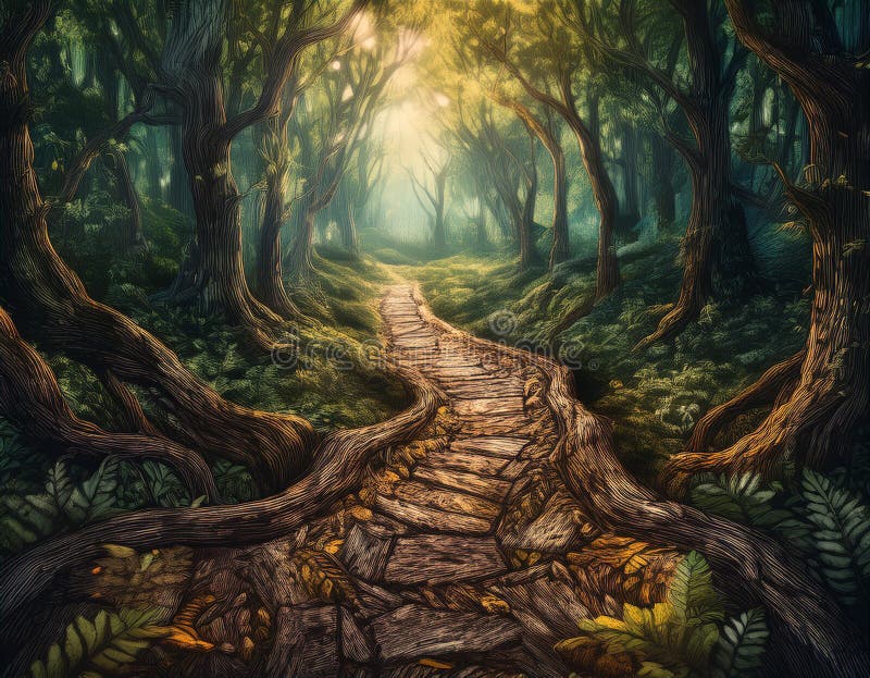 Abstract Path through the Woods Focus on Leaf and Bark Textures in an ...