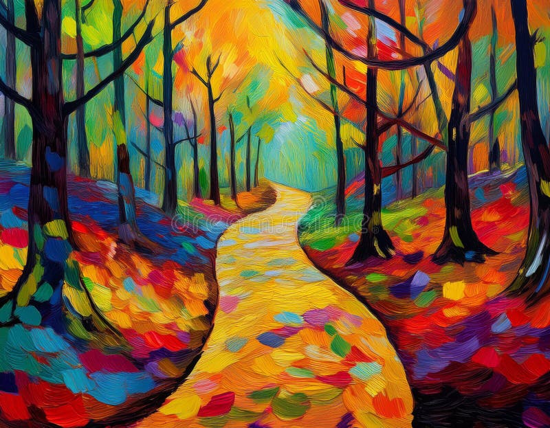 Abstract Path through the Woods Focus on Leaf and Bark Textures in an ...