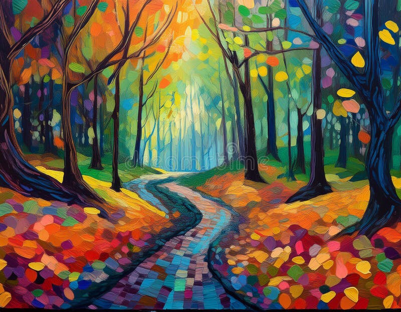 Abstract Path through the Woods Focus on Leaf and Bark Textures in an ...