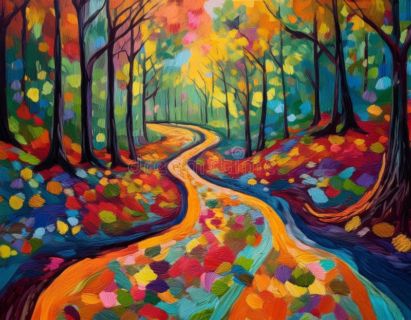 Abstract Path through the Woods Focus on Leaf and Bark Textures in an ...