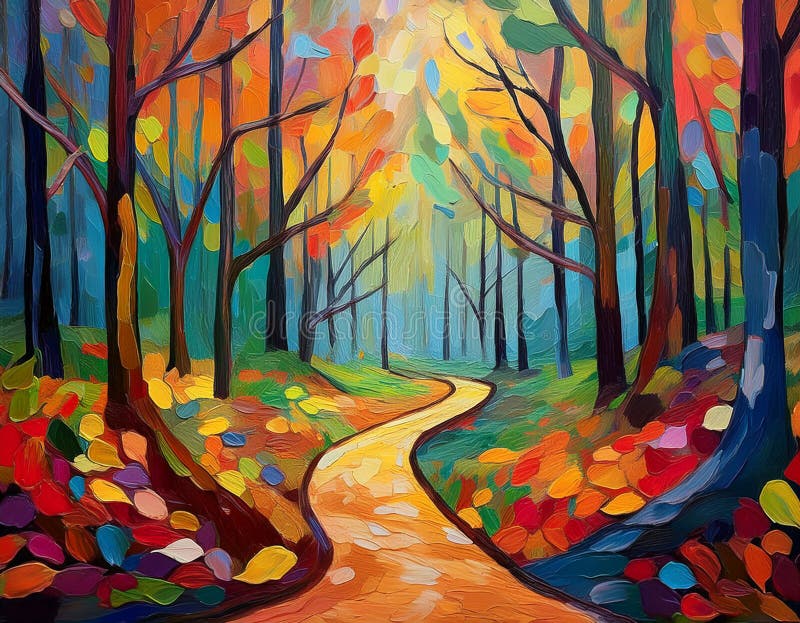 Abstract Path through the Woods Focus on Leaf and Bark Textures in an ...