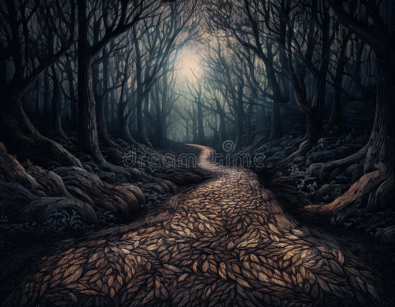 Abstract Path through the Woods Focus on Leaf and Bark Textures in an ...