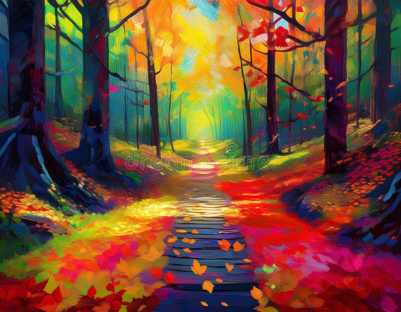 Abstract Path through the Woods Focus on Leaf and Bark Textures in an ...