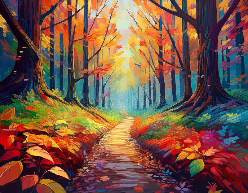 Abstract Path through the Woods Focus on Leaf and Bark Textures in an ...