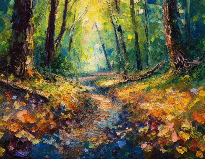 Abstract Path through the Woods Focus on Leaf and Bark Textures in an ...