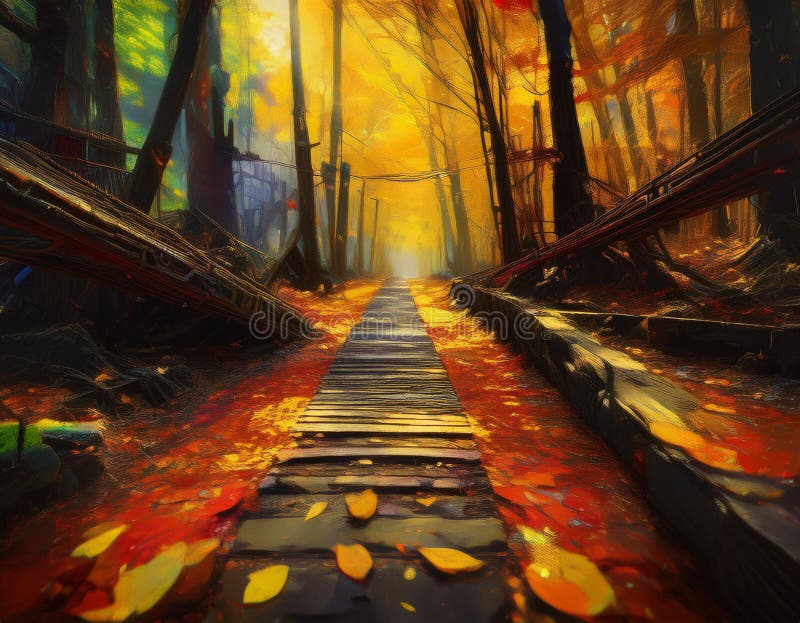 Abstract Path through the Woods Focus on Leaf and Bark Textures in an ...