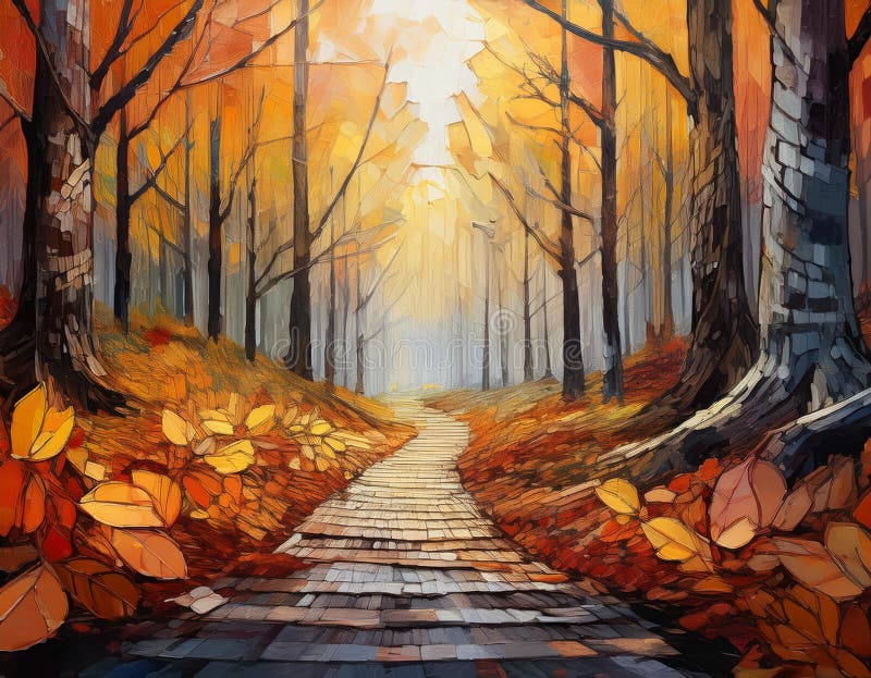 Abstract Path through the Woods Focus on Leaf and Bark Textures in an ...