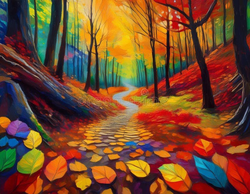 Abstract Path through the Woods Focus on Leaf and Bark Textures in an ...