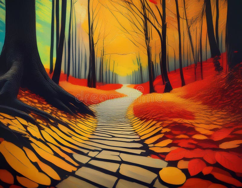 Abstract Path through the Woods Focus on Leaf and Bark Textures in an ...