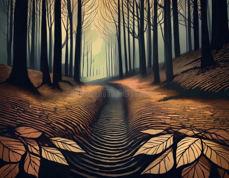 Abstract Path through the Woods Focus on Leaf and Bark Textures in an ...