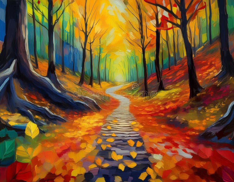 Abstract Path through the Woods Focus on Leaf and Bark Textures in an ...