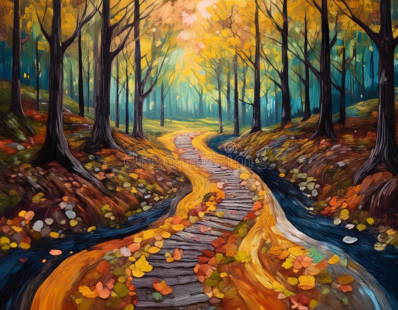 Abstract Path through the Woods Focus on Leaf and Bark Textures in an ...