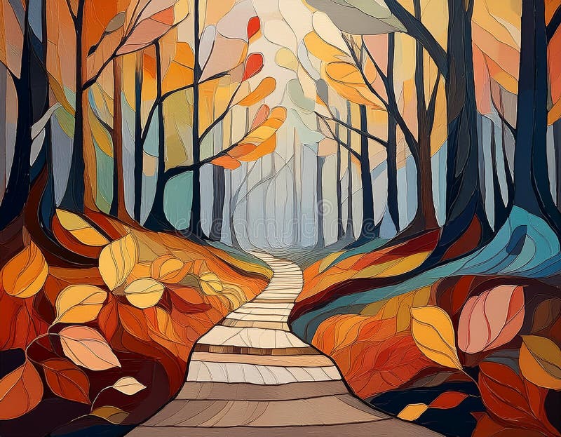 Abstract Path through the Woods Focus on Leaf and Bark Textures in an ...