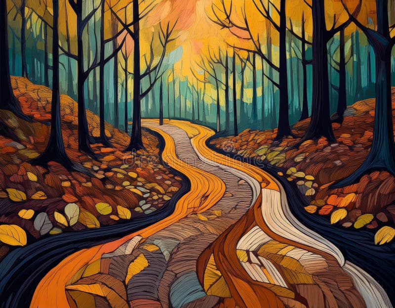 Abstract Path through the Woods Focus on Leaf and Bark Textures in an ...