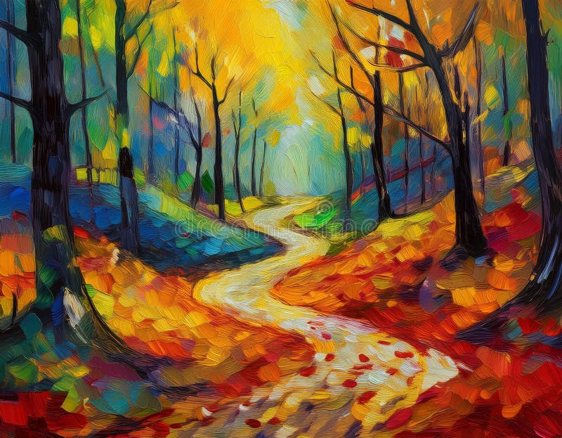 Abstract Path through the Woods Focus on Leaf and Bark Textures in an ...