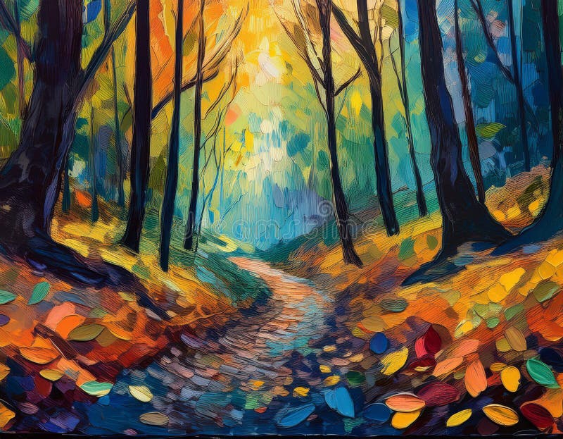 Abstract Path through the Woods Focus on Leaf and Bark Textures in an ...