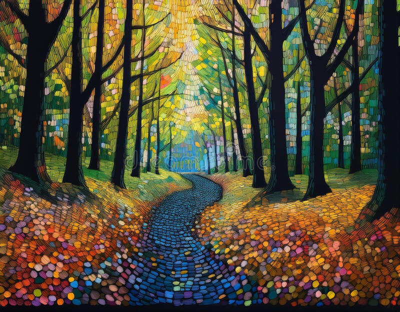 Abstract Path through the Woods Focus on Leaf and Bark Textures in an ...