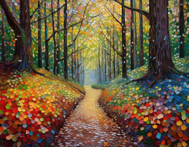 Abstract Path through the Woods Focus on Leaf and Bark Textures in an ...