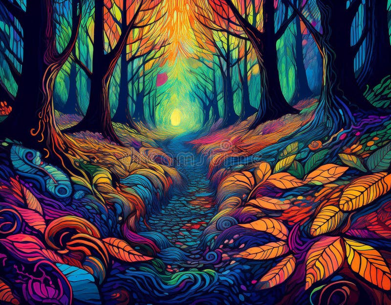 Abstract Path through the Woods Focus on Leaf and Bark Textures in an ...