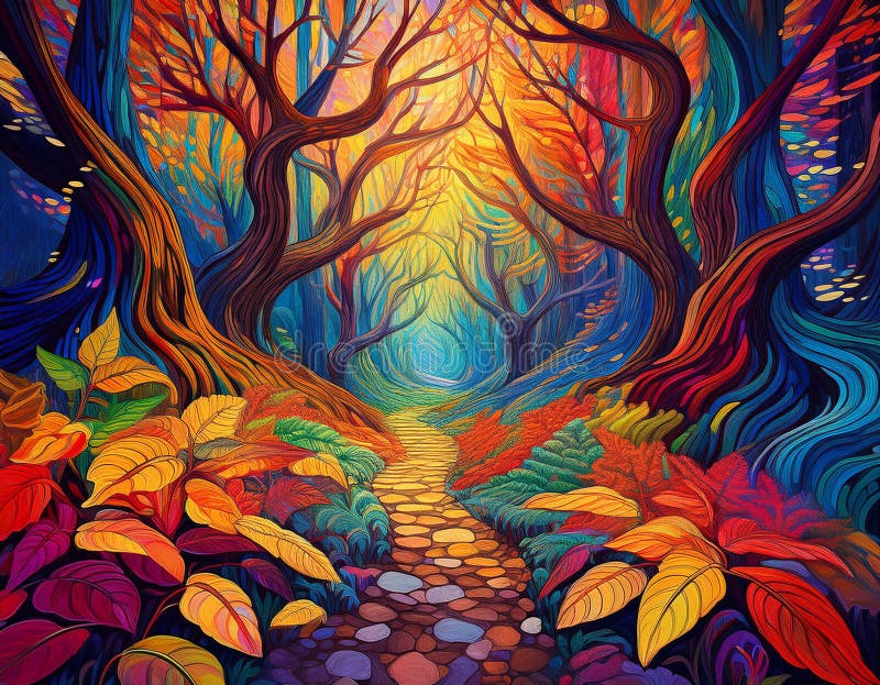 Abstract Path through the Woods Focus on Leaf and Bark Textures in an ...