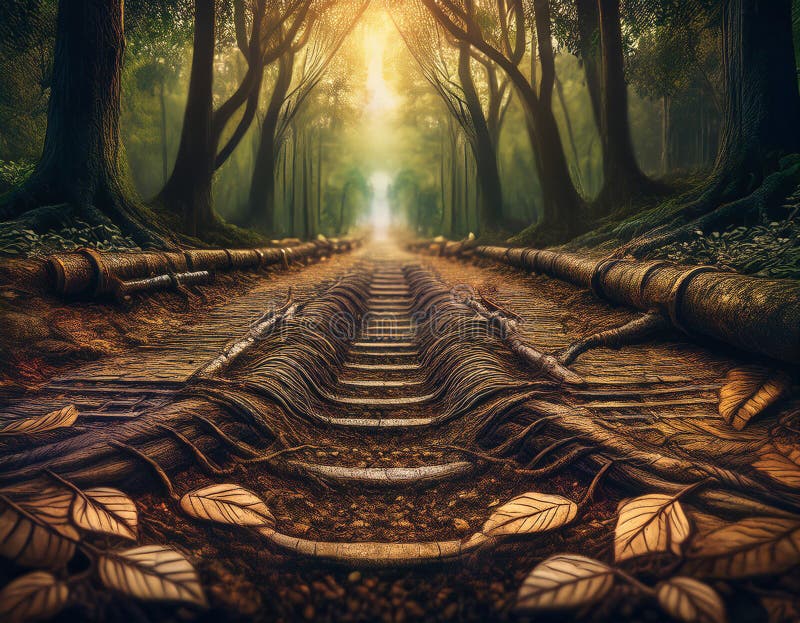 Abstract Path through the Woods Focus on Leaf and Bark Textures in an ...