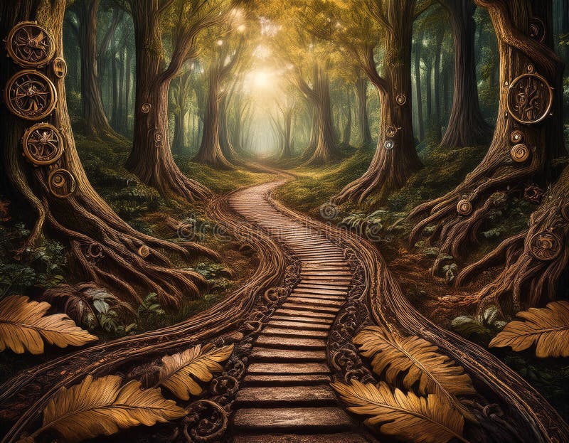 Abstract Path through the Woods Focus on Leaf and Bark Textures in an ...