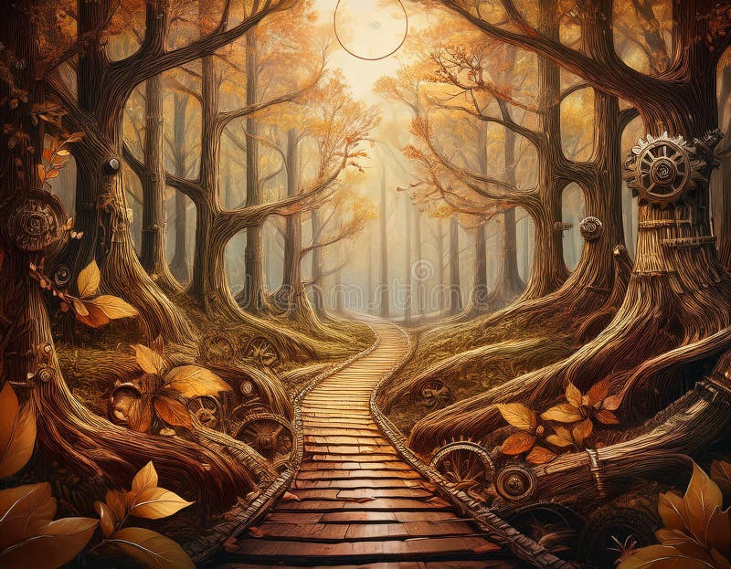 Abstract Path through the Woods Focus on Leaf and Bark Textures in an ...