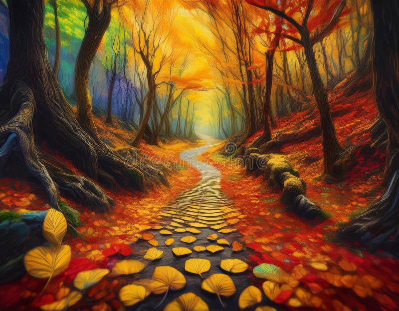 Abstract Path through the Woods Focus on Leaf and Bark Textures in an ...