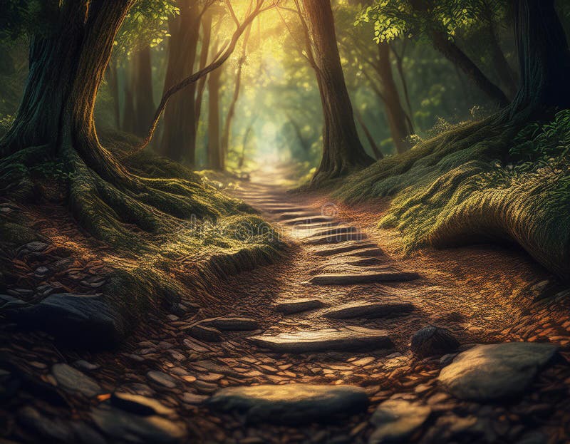 Abstract Path through the Woods Focus on Leaf and Bark Textures in an ...