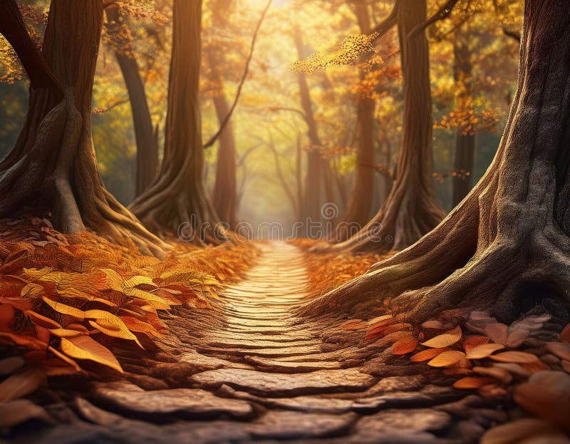 Abstract Path through the Woods Focus on Leaf and Bark Textures in an ...