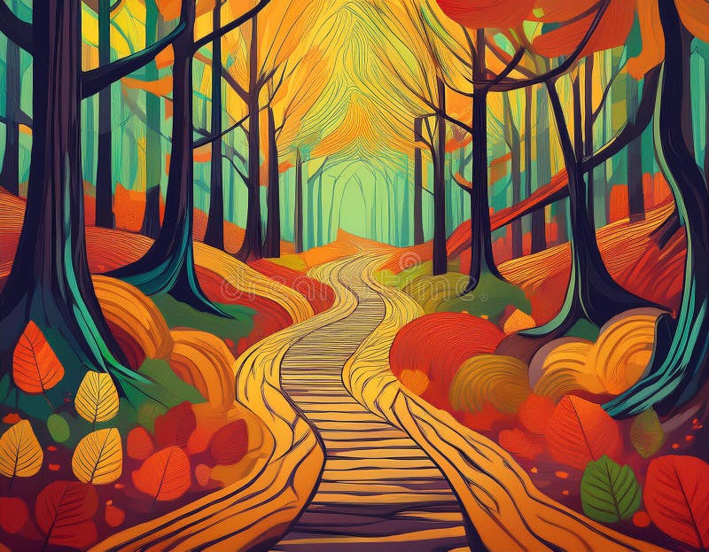 Abstract Path through the Woods Focus on Leaf and Bark Textures in an ...