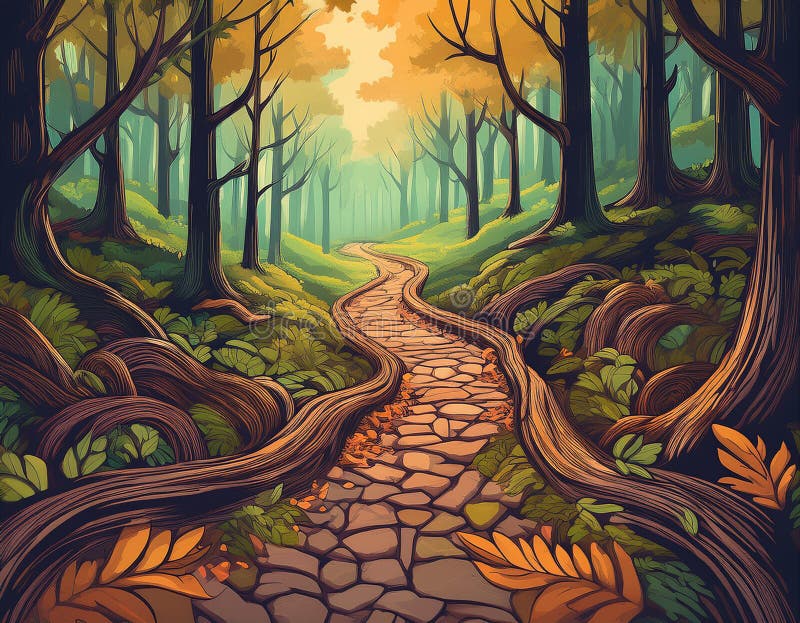 Abstract Path through the Woods Focus on Leaf and Bark Textures in an ...