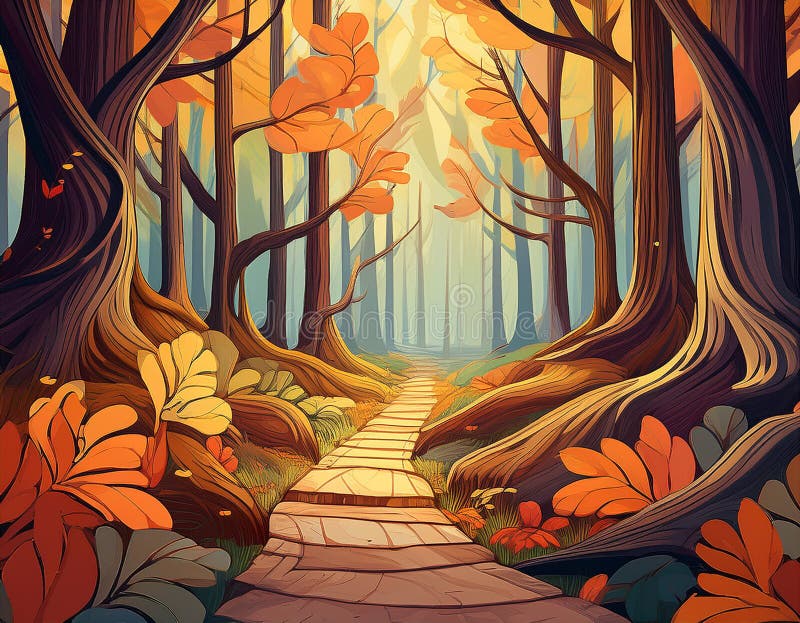 Abstract Path through the Woods Focus on Leaf and Bark Textures in an ...