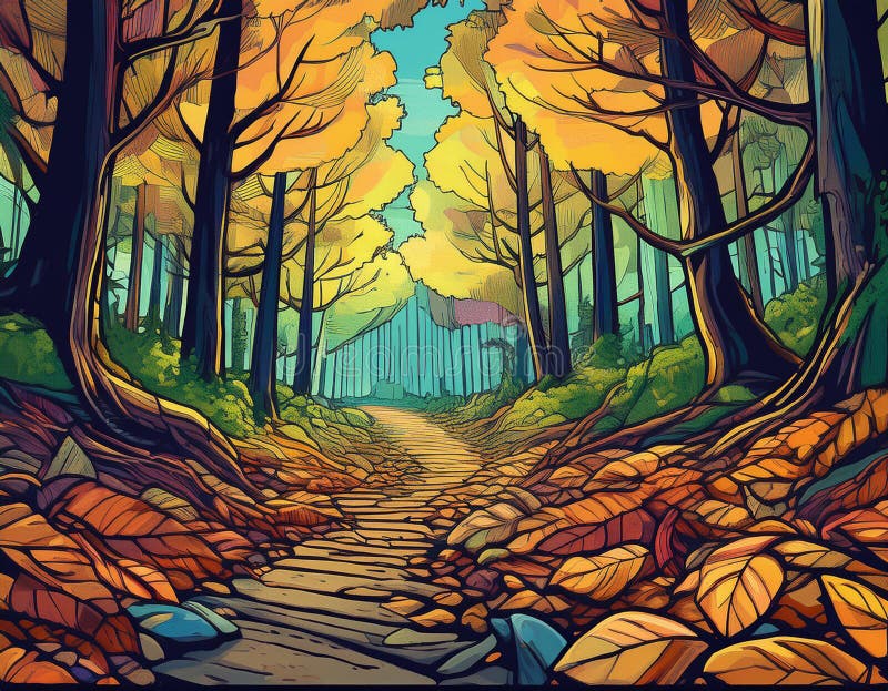 Abstract Path through the Woods Focus on Leaf and Bark Textures in an ...