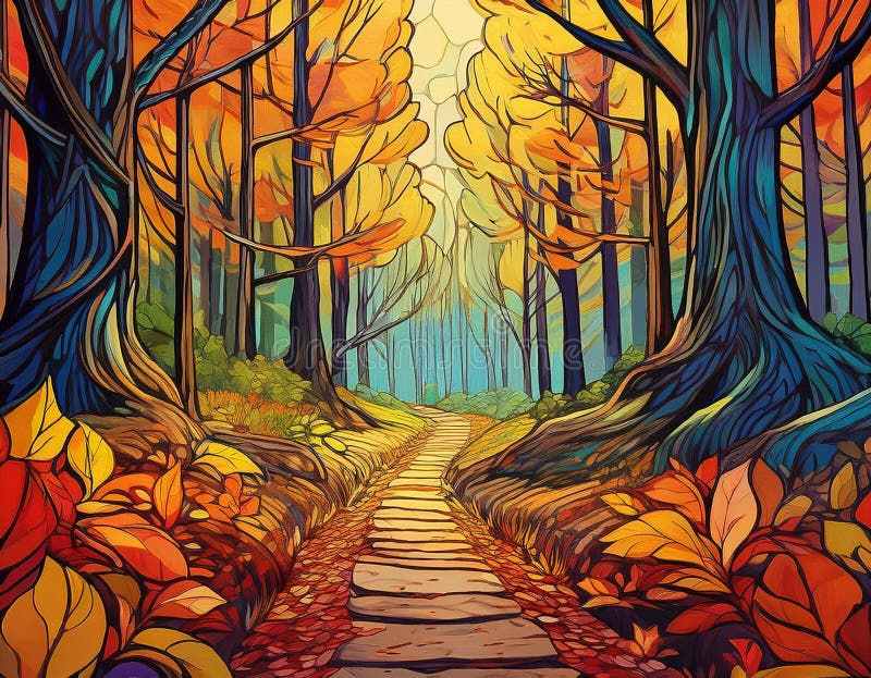 Abstract Path through the Woods Focus on Leaf and Bark Textures in an ...