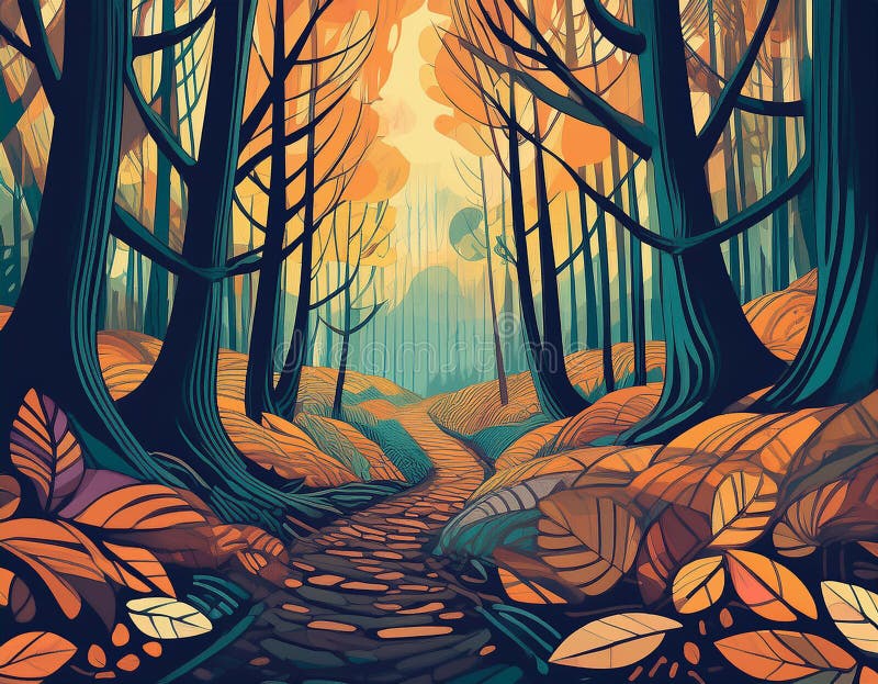 Abstract Path through the Woods Focus on Leaf and Bark Textures in an ...