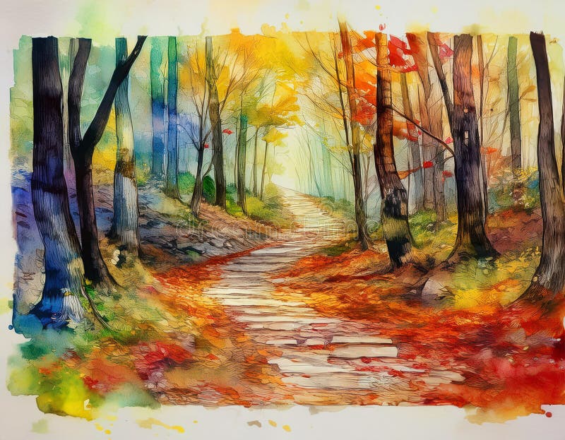 Abstract Path through the Woods Focus on Leaf and Bark Textures in an ...